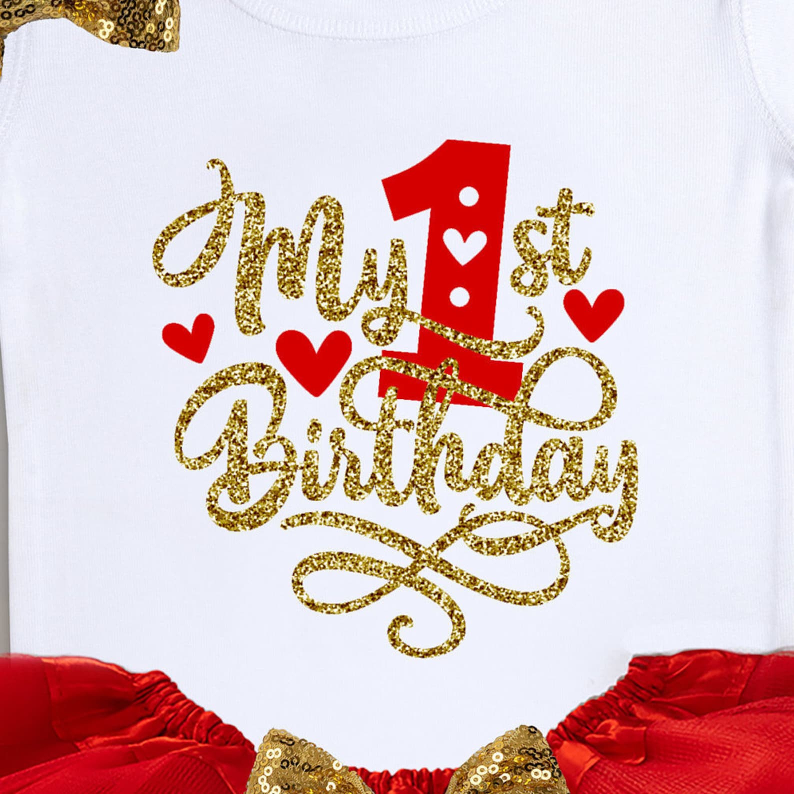 1st Birthday Tutu Outfit - Red and Gold Birthday - My First Birthday ...