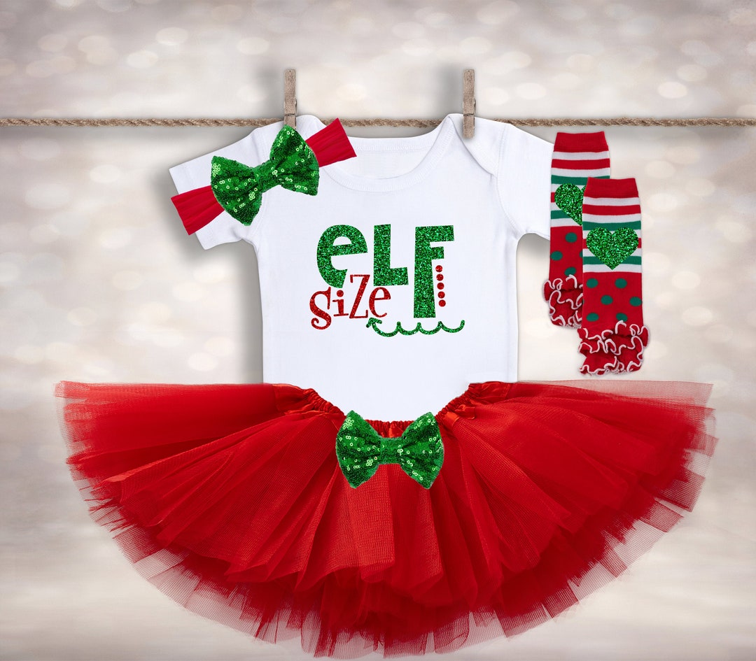 Elf Size Tutu Outfit - Baby Girl Christmas Outfit - My 1st Christmas ...