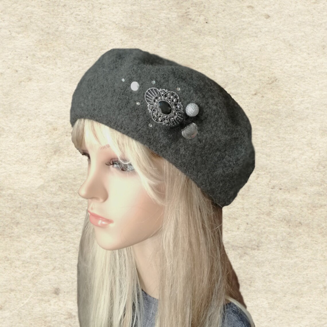 Felt Beret Hat Women's Felted Beret Gray Wool Beret - Etsy