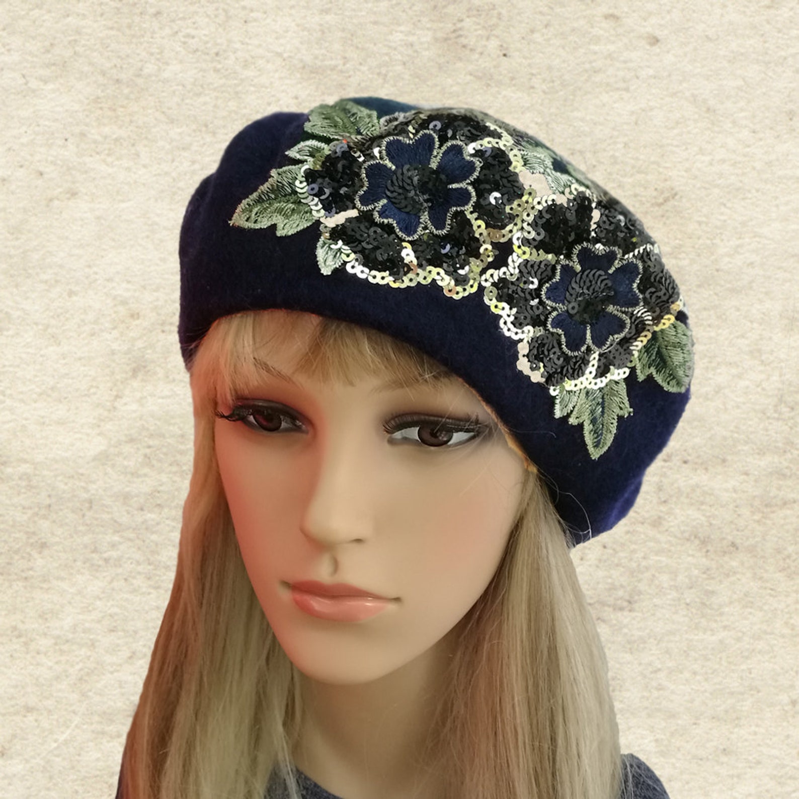 French Felt Beret, Felted Wool Beret, Blue Womens Beret, Wool Felt ...