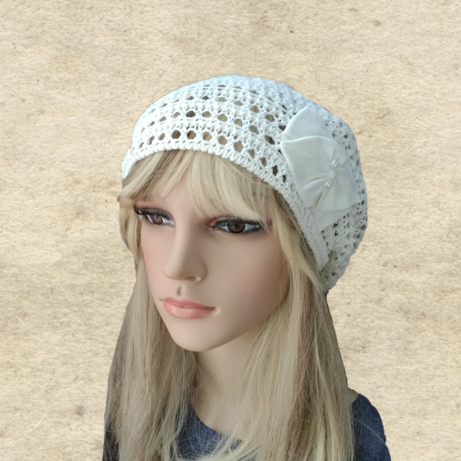 Summer Cotton Beret, Womens Summer Beret, Beret for Summer, Knit Cotton ...