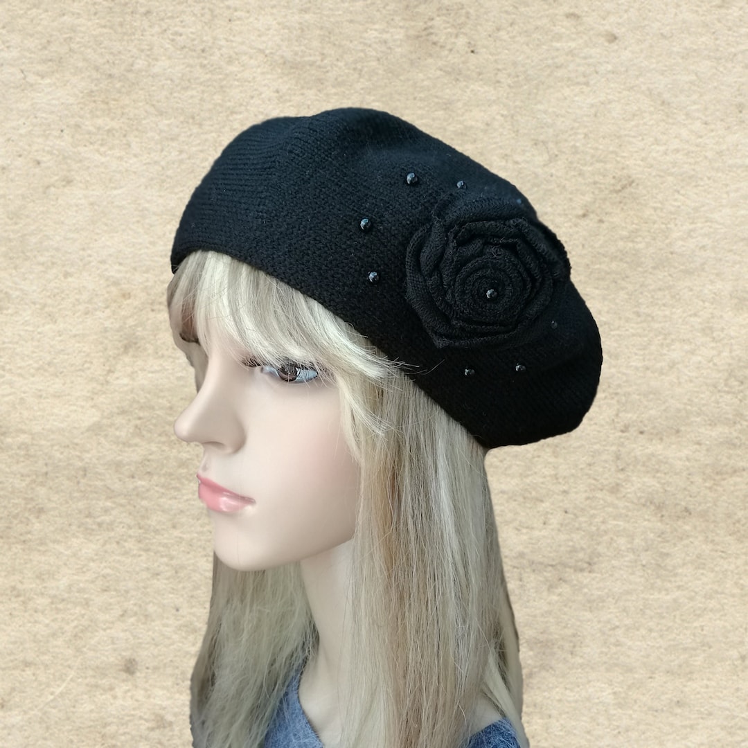 Black Winter Beret, Womens Wool Beret, Women's Warm Beret, Beret for ...