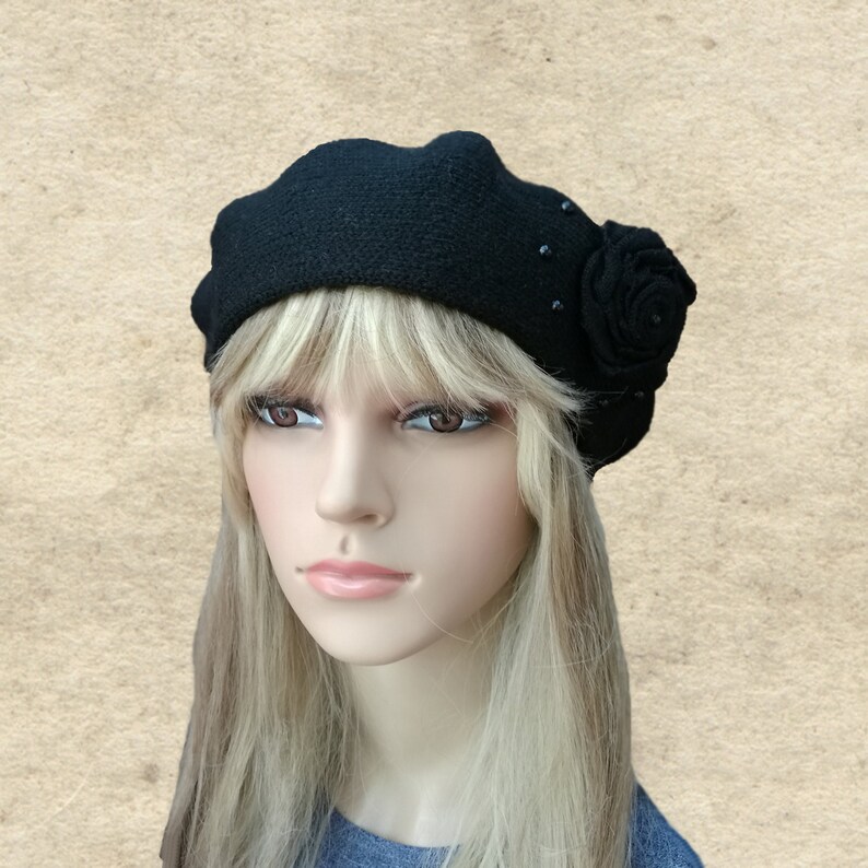 Black Winter Beret, Womens Wool Beret, Women's Warm Beret, Beret for ...