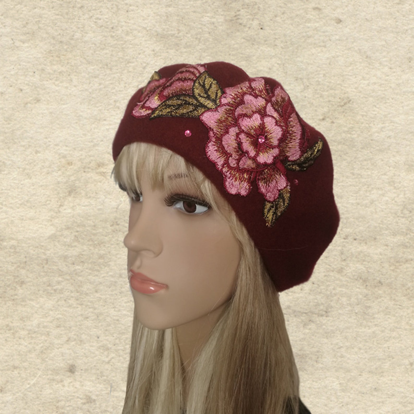 Women's Felted Beret, Felt Wool Beret, Trendy Womens Beret, Burgundy ...