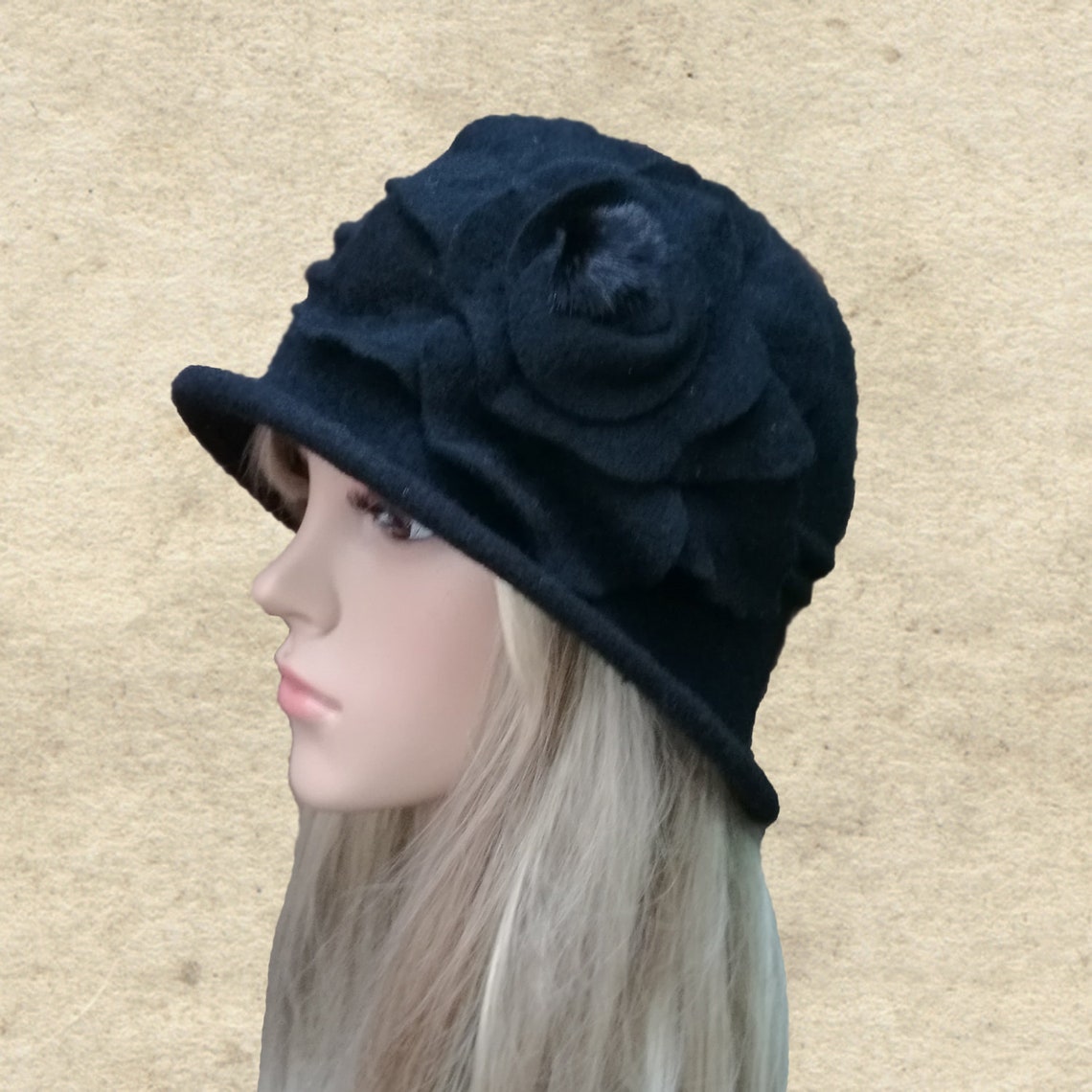 Women's Winter Hat Black Cloche Hats Winter Felted Hat | Etsy