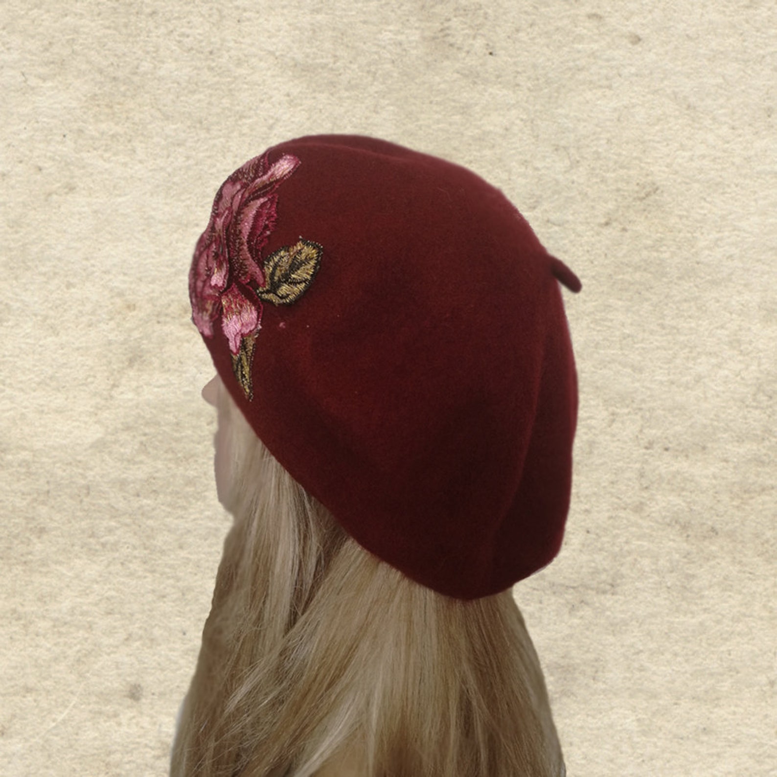Women's Felted Beret, Felt Wool Beret, Trendy Womens Beret, Burgundy ...