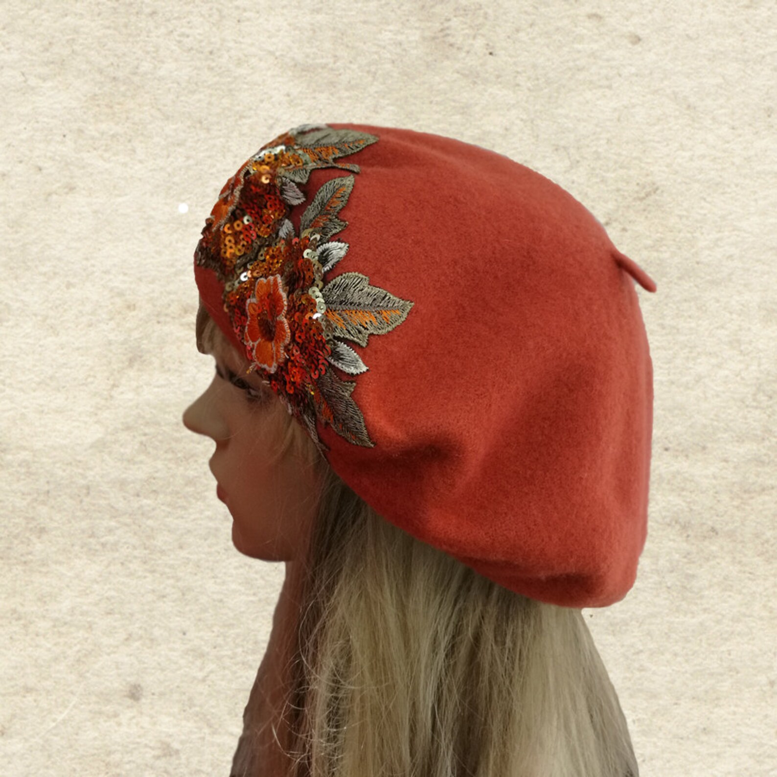 French Felt Beret, Felted Wool Beret, Blue Womens Beret, Wool Felt ...