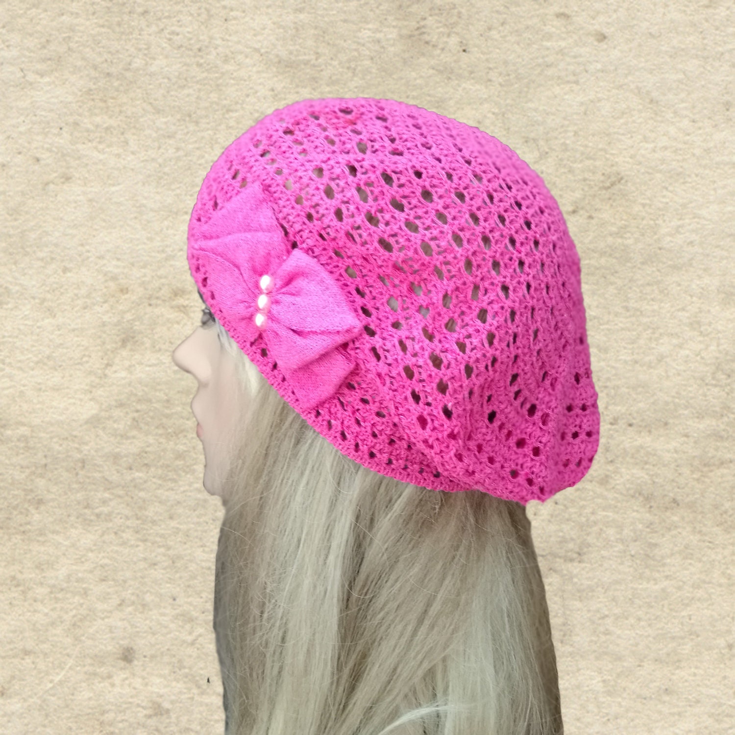 Summer Cotton Beret, Womens Summer Beret, Beret for Summer, Knit Cotton ...