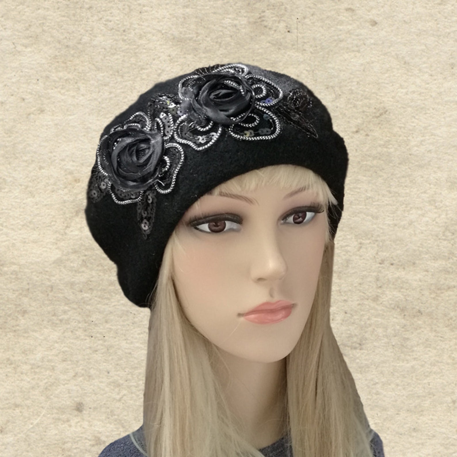 Black Felt Beret, Women's Wool Beret, Winter Felted Beret, Felt Beret ...