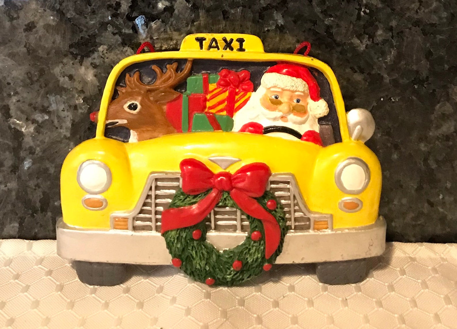 New York Taxi Cab Santa & Reindeer Wooden Christmas Ornament ...