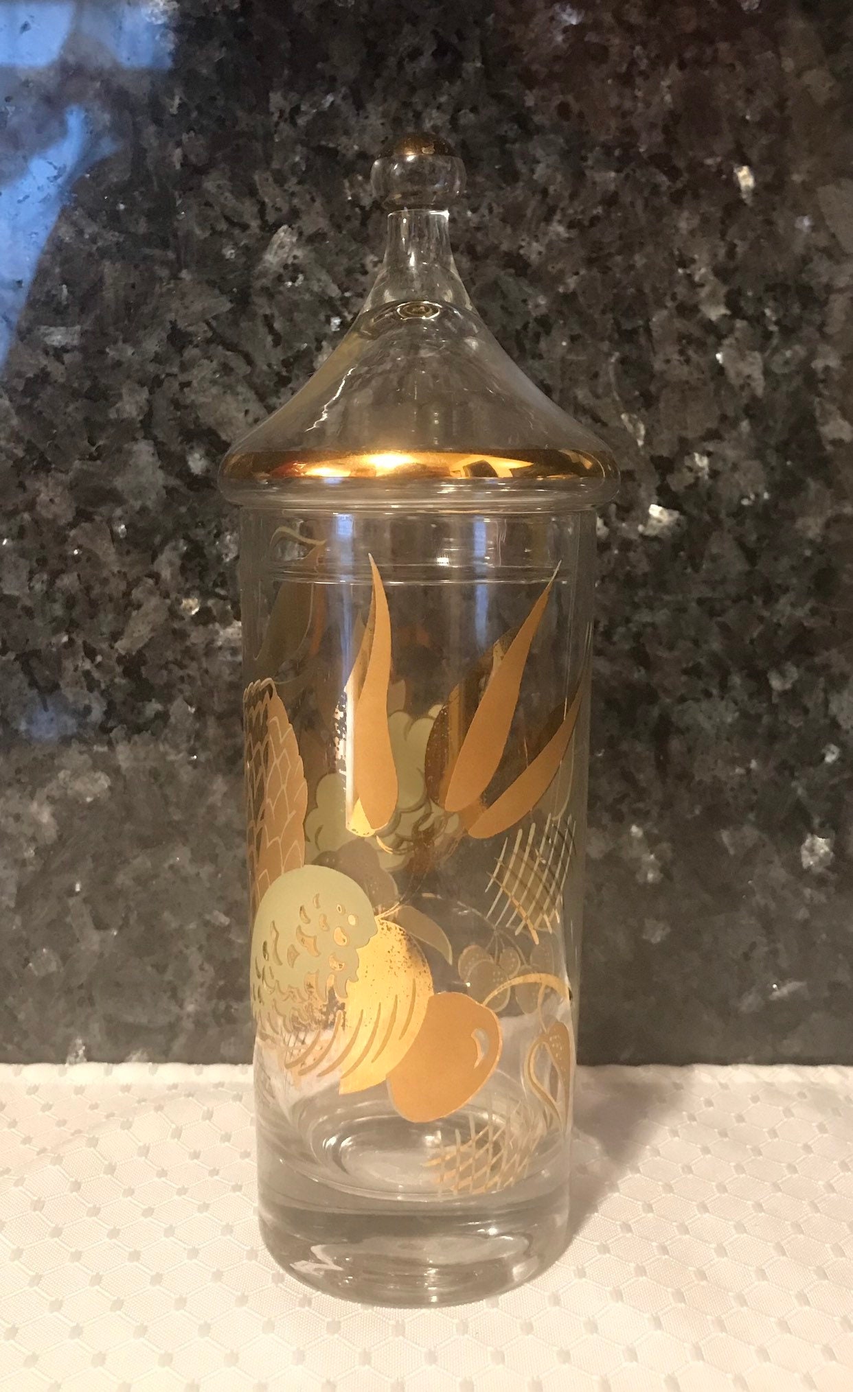 Vintage Gold Leaf Pattern Glass with Lid
