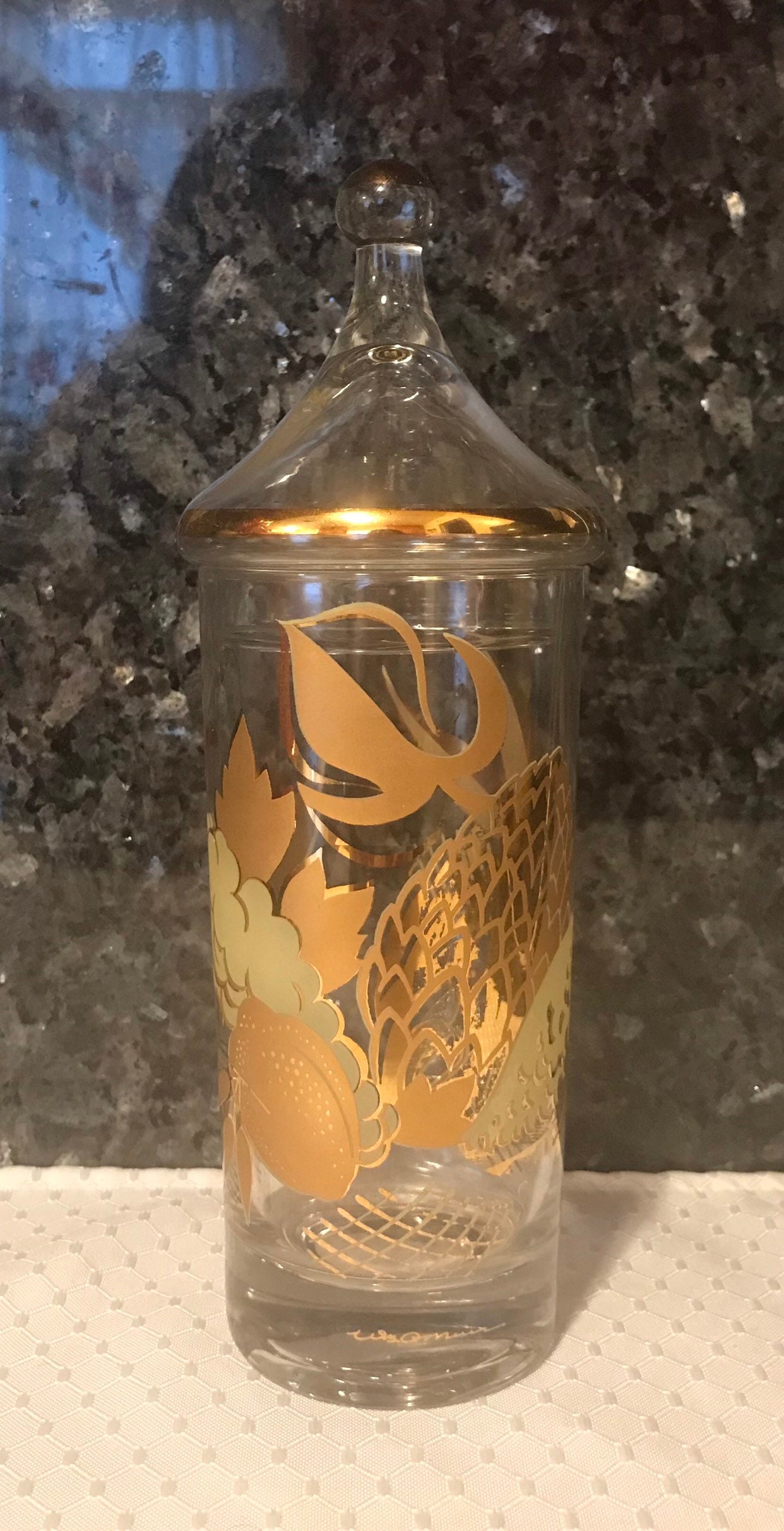 Vintage Gold Leaf Pattern Glass with Lid