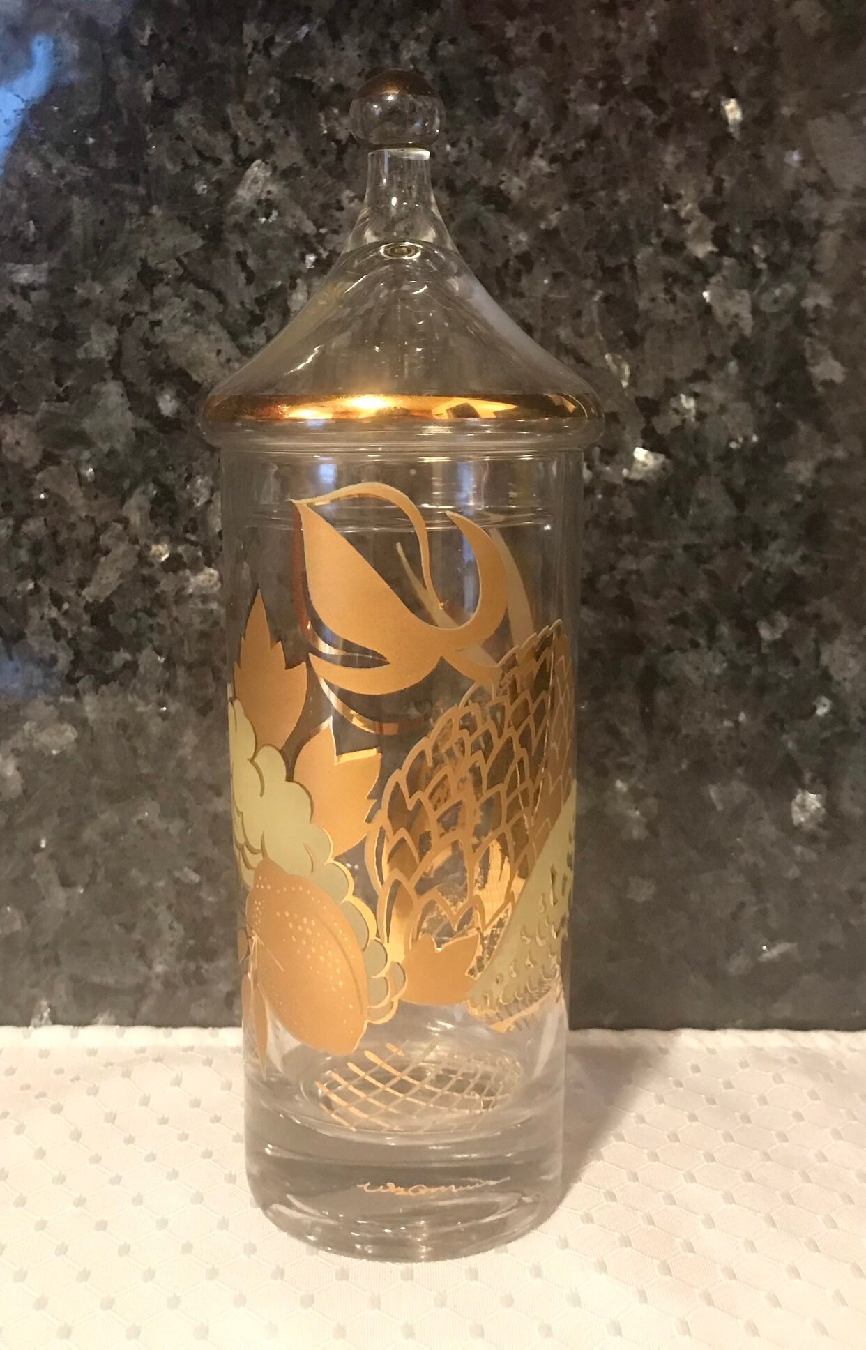 Vintage Gold Leaf Pattern Glass with Lid