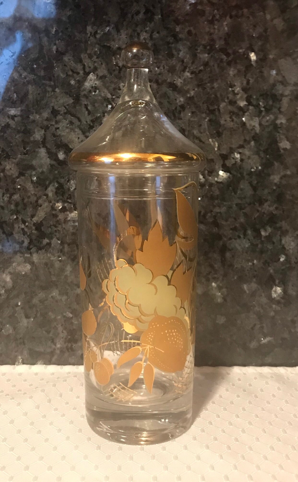 Vintage Gold Leaf Pattern Glass with Lid