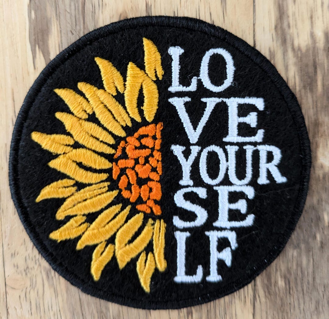 Embroidered 3" Patch With Half Sunflower Design With Positivity Text ...