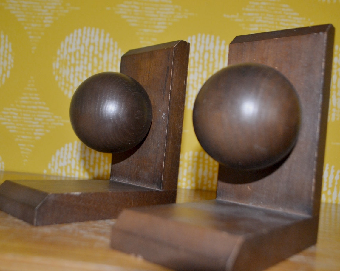 Vintage Wood Bookends Ball Sixties 60s Retro Mid Century | Etsy