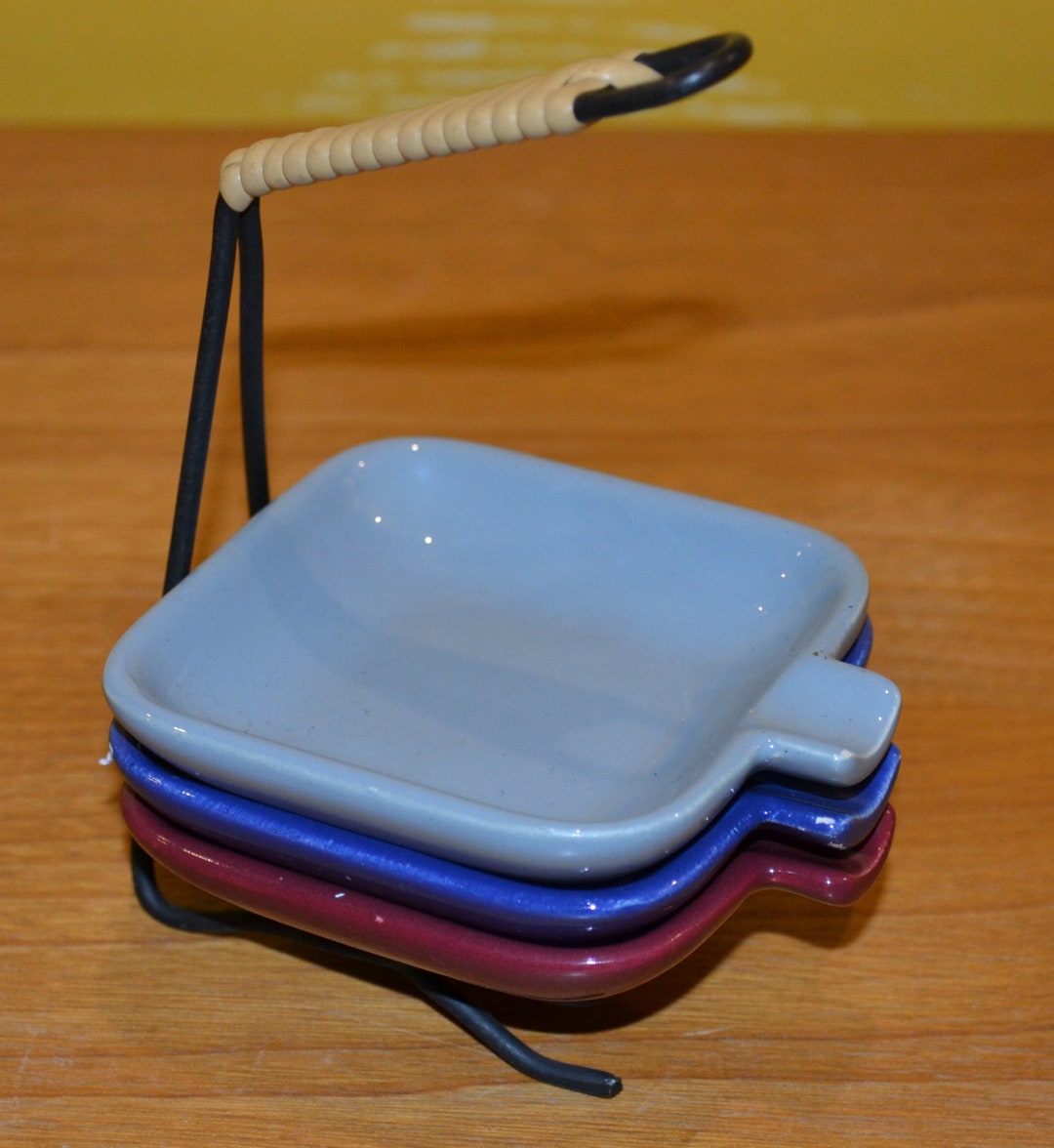 Vintage Ceramic Ashtray Set Colorful With Metal Frame Ashtray 50s Retro ...
