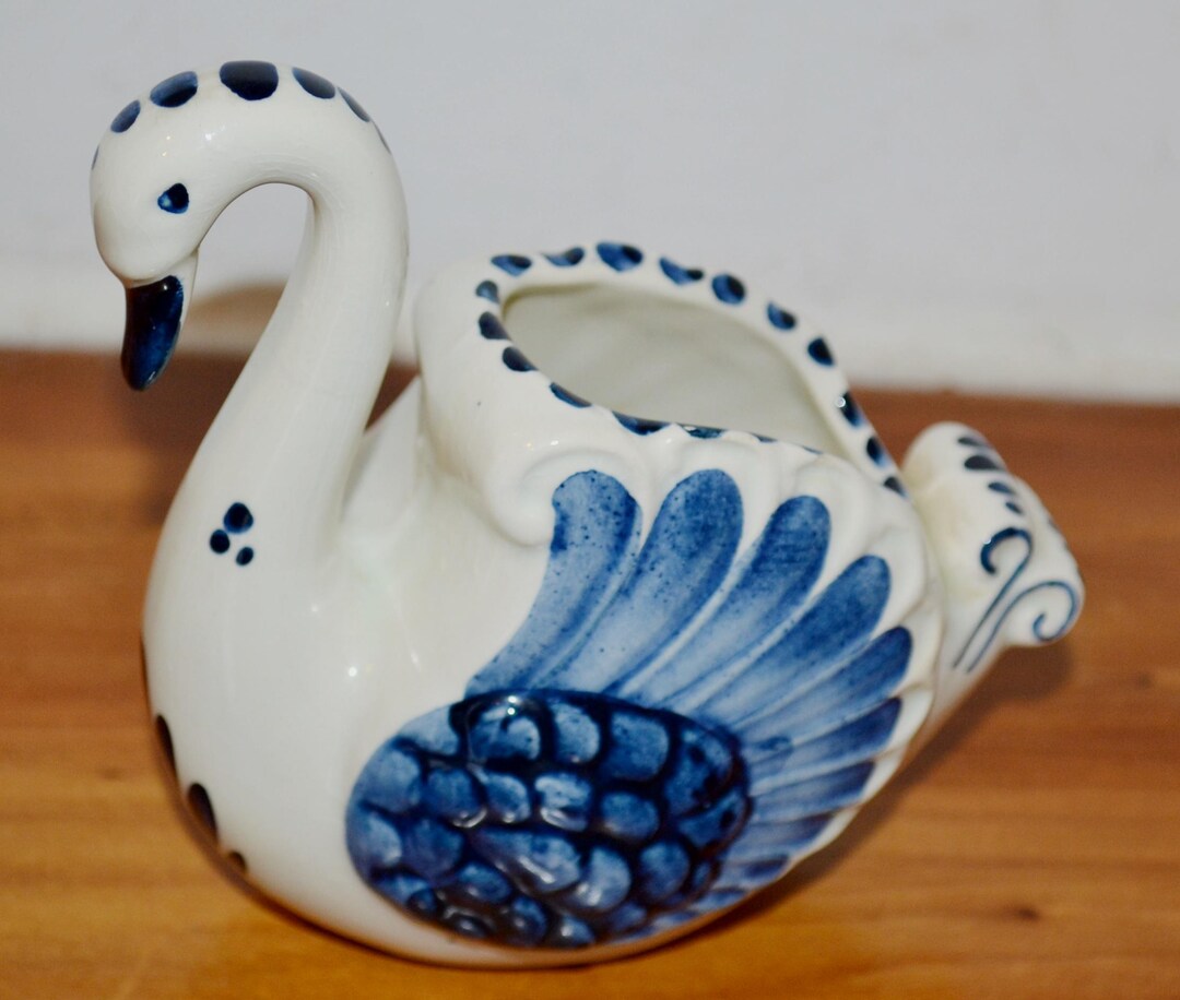 Vintage Ceramic Flower Pot / Plant Bowl Swan From Delft Made in Holland ...