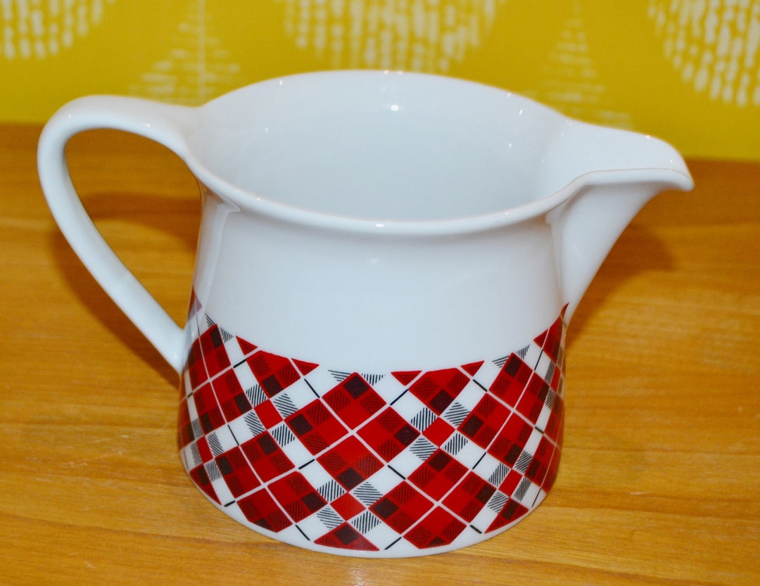Vintage White/red Ceramic Pitcher Retro Mid Century Shabby Chic Country ...