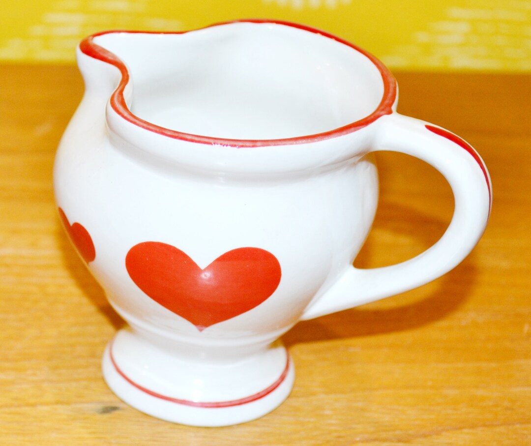 Vintage Ceramic Pitcher, Red/white Hearts, 70s Retro, Mid-century ...