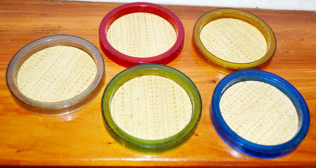 5x Vintage Coasters Plastic Country Style Shabby Chic 50s Fifties Retro ...