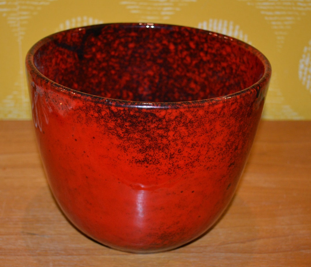 Vintage Ceramic Flower Pot Plant Pot Red 70s Retro Mid Century Space ...
