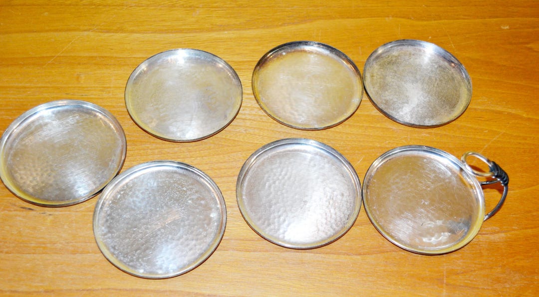 Vintage Coasters Sheet Metal / Metal Silver / Gold Colored Coasters ...