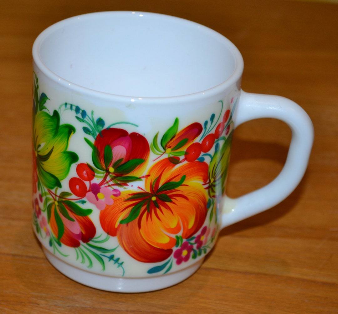 Vintage Mug Jena Glass White /colorful 70s Seventies Retro Mid Century ...