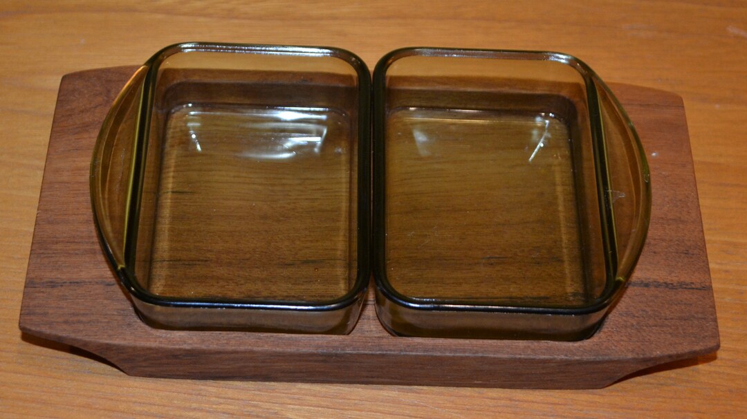 Vintage Serving Bowl Set Teak/glass 60s Brown Mid Century WGK West ...