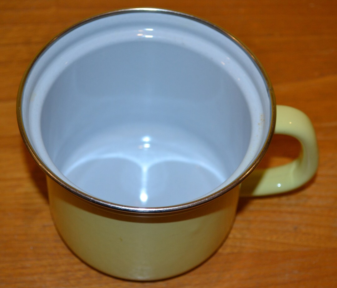 Small Vintage Cooking Pot Metal Enamel Pastel Yellow From the 50s ...