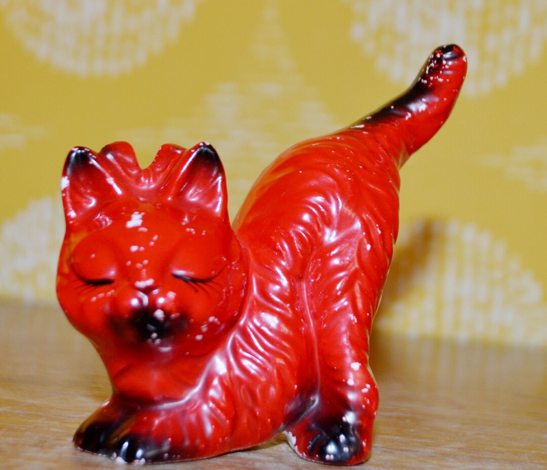 Vintage Ceramic Figurine Cat 70s Retro Red Mid Century Cats Seventies ...