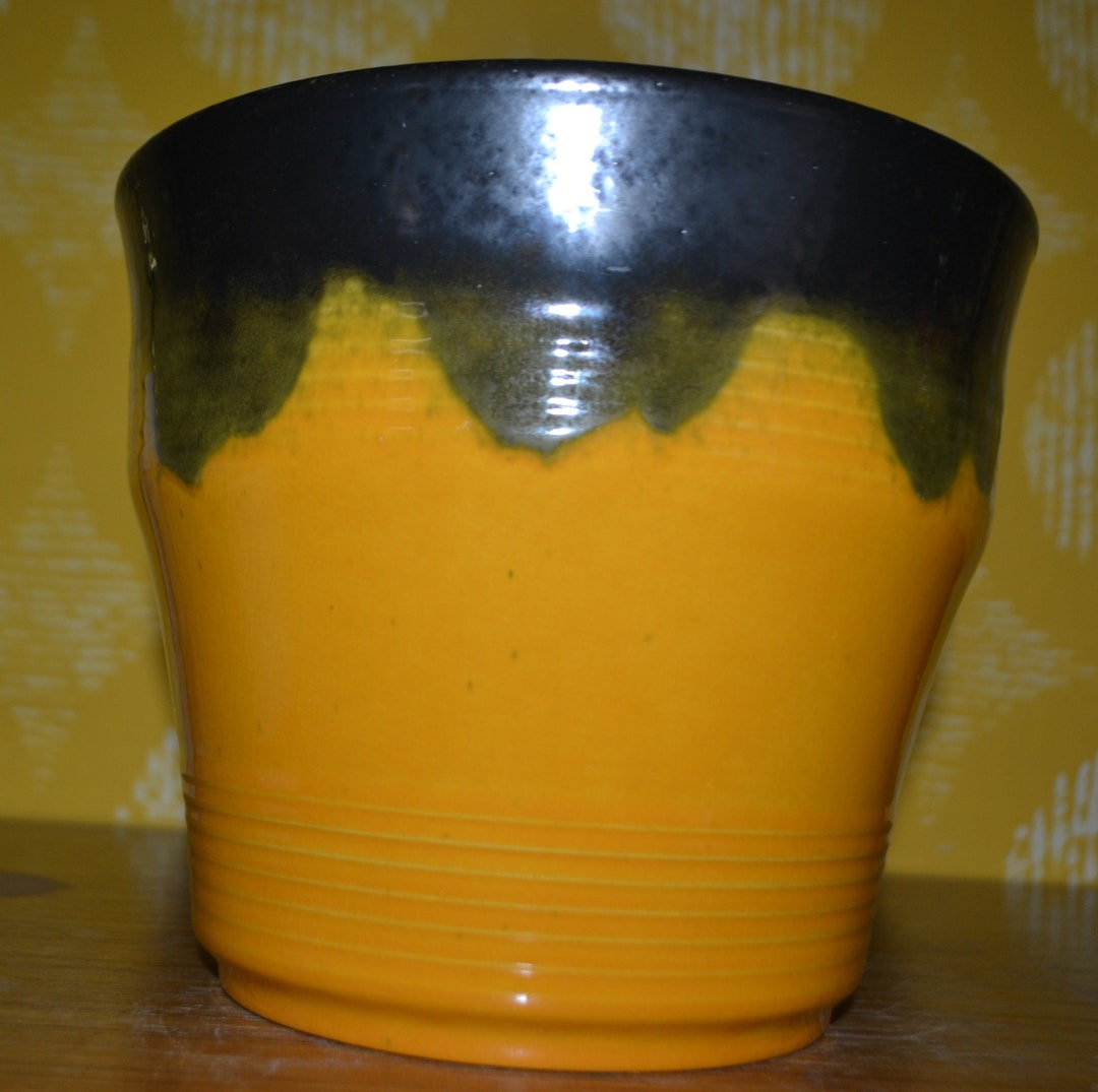 Vintage Flower Pot LARGE 70s Yellow / Brown Plant Pot Seventies Space ...
