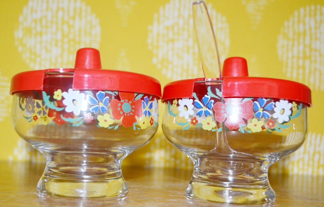 Vintage Jam Jars Set Red 70s Retro Design Shabby Chic Country Style - Etsy