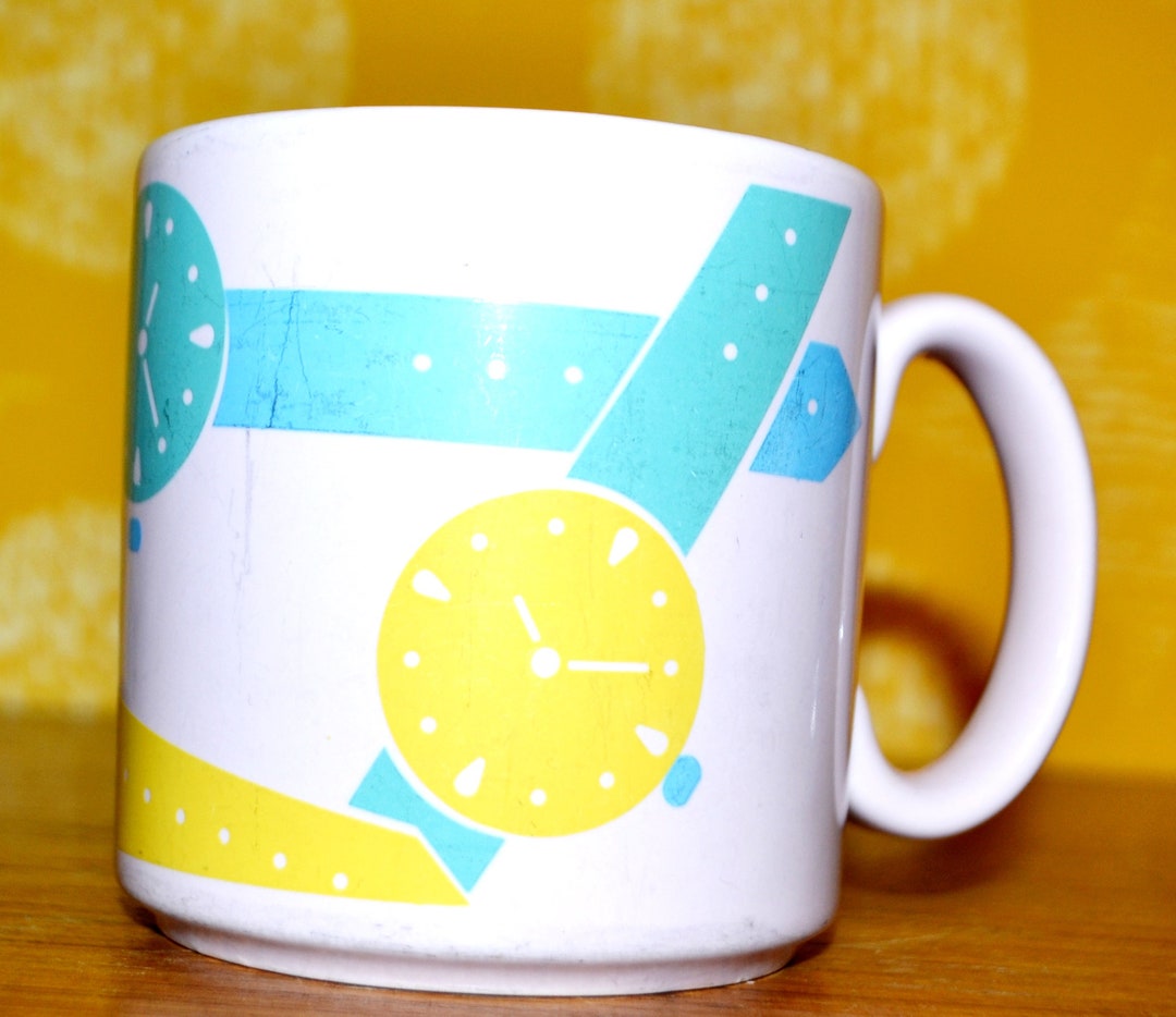 Vintage Collectible Mug Ceramic 80s Clocks White/green Retro Mid ...