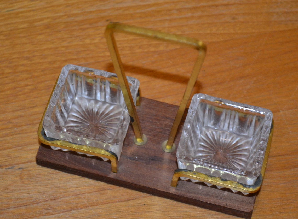 Vintage Salt and Pepper Dispenser, Wood/glass, 1970s Retro, Mid-century ...