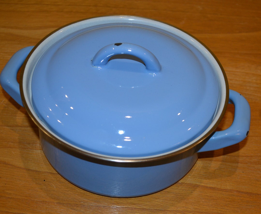 Fifties Vintage Cooking Pot Metal Enamel Pastel Blue From the 50s ...