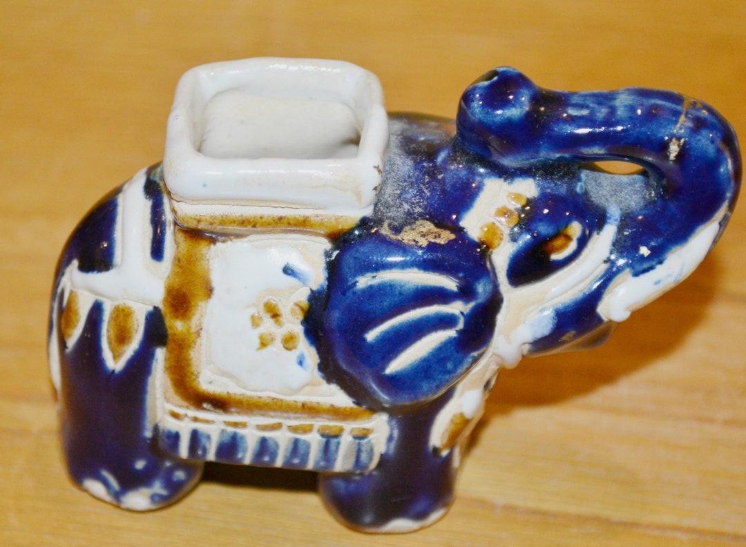 Vintage Toothpick Dispenser Ceramic Blue Elephant 70s Seventies Mid ...