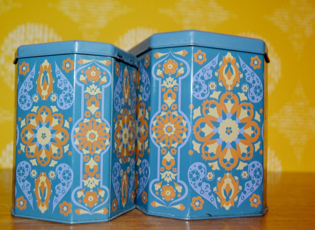 Vintage Tin Cans Set Light Blue Sakome JRM Design by Ian Logan 70s Retro Space Age Design - Etsy