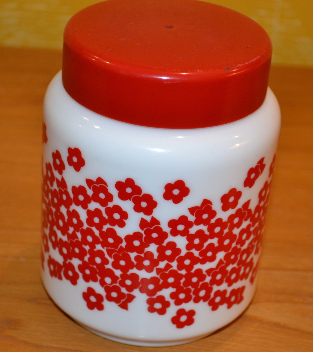 Beautiful Vintage Tin Jena Glass 70s Red/white Flowers WITHOUT Lid ...
