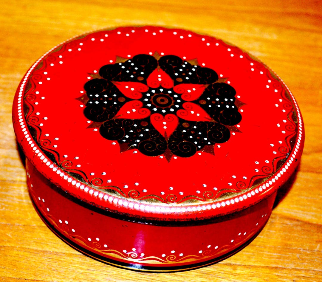 Vintage Tin Can 70s Retro Space Age Design Red/gold Mid Century Shabby ...