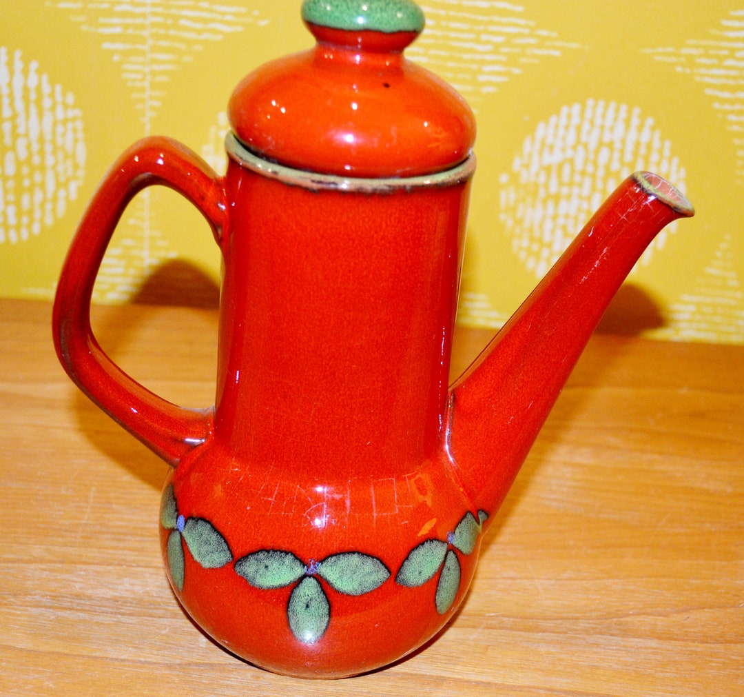 Vintage Coffee Pot Red/green 70s Seventies Retro Mid Century Shabby ...