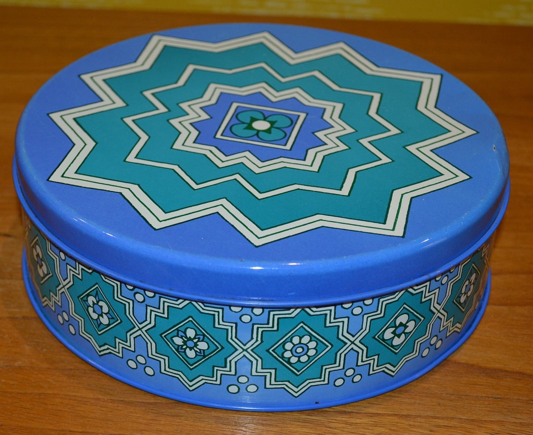 Large Vintage Tin Metal/tin Blue/green 70s Seventies Retro Mid Century ...