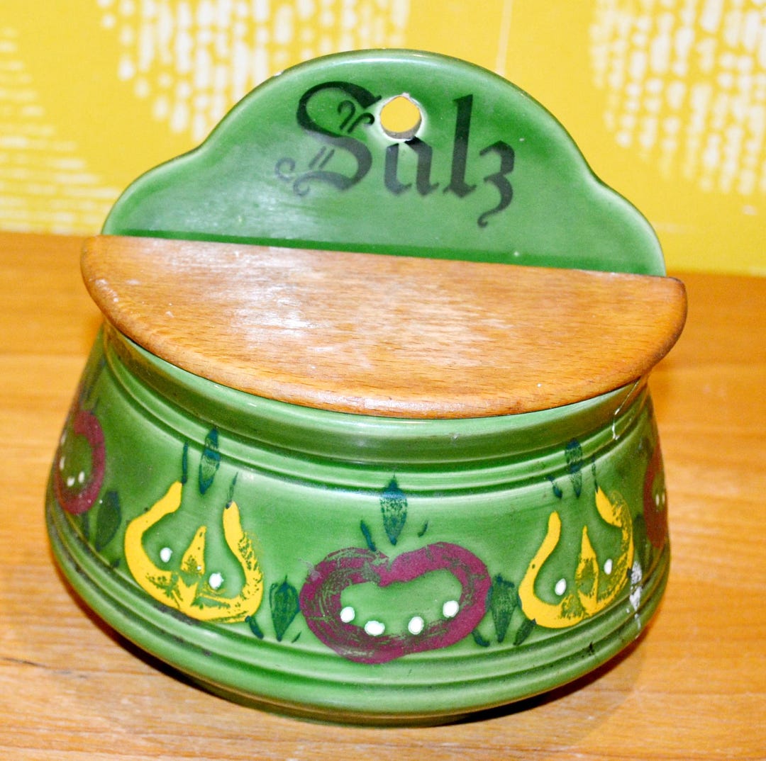 Vintage Ceramic Salt Jar With Wooden Lid 70s Retro Mid Century ...