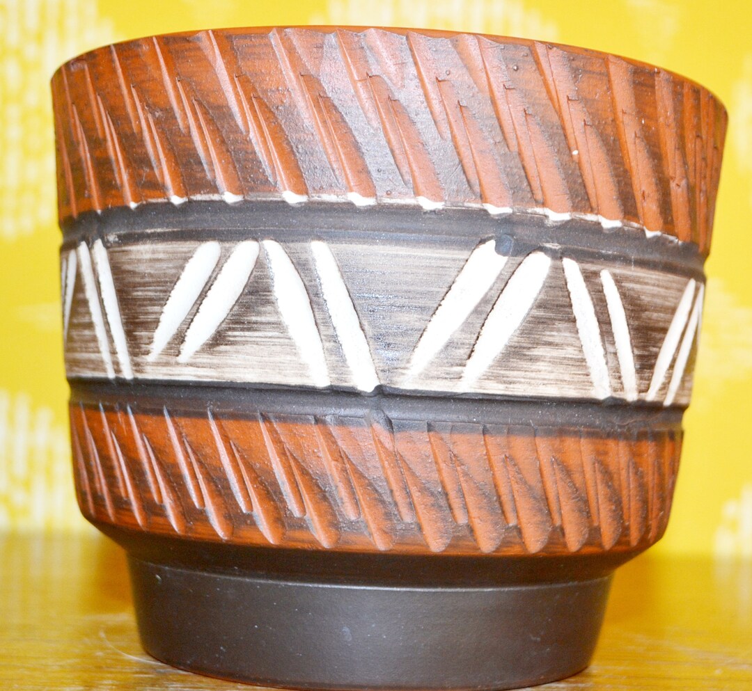Vintage AKRU Clinker Flower Pot 50s Brown/beige/yellow Alfred Krupp ...