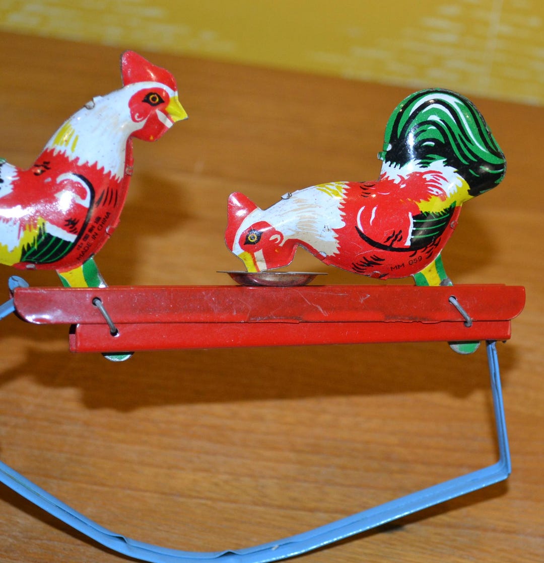 Beautiful Vintage Tin Toy Chickens, Colorful, Retro, Mid-century ...