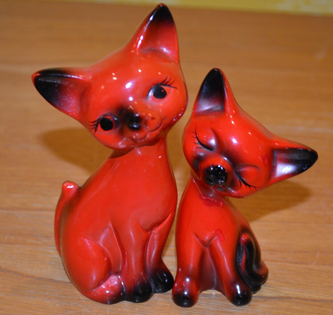 Vintage Figurines Ceramic Red Cats Cats 70s. Seventies, Retro, Mid ...
