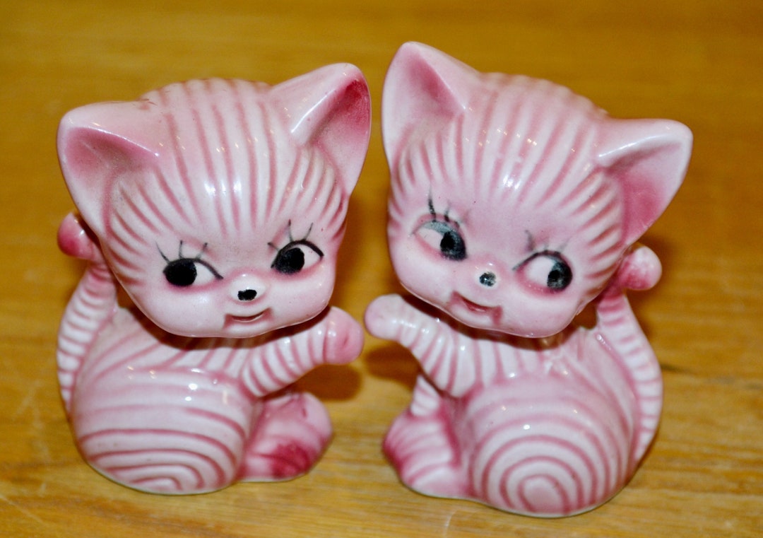 Vintage Figures Cats Couple Pink Decoration 60s 70s Mid Century Retro ...