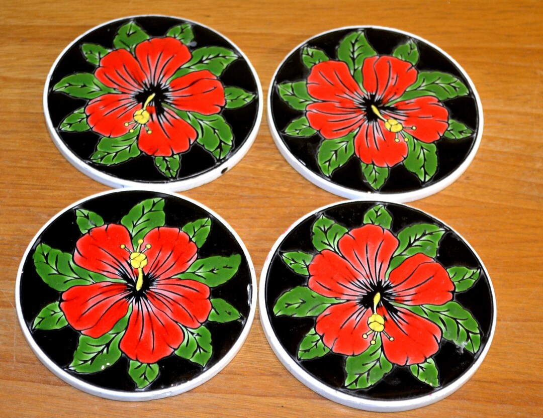 4x Vintage Coasters, Colorful, Country Style, Shabby Chic, 70s Retro ...