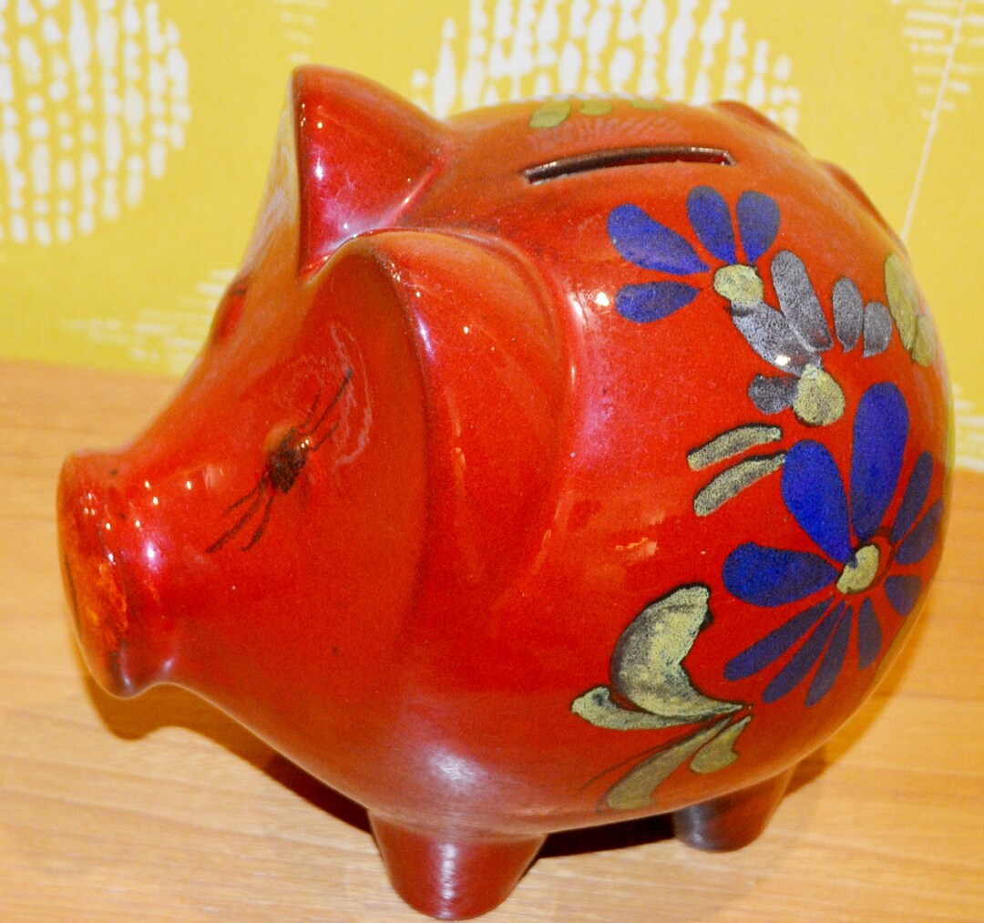 Vintage Piggy Bank Red 70s Seventies Piggy Bank Mid Century Retro ...