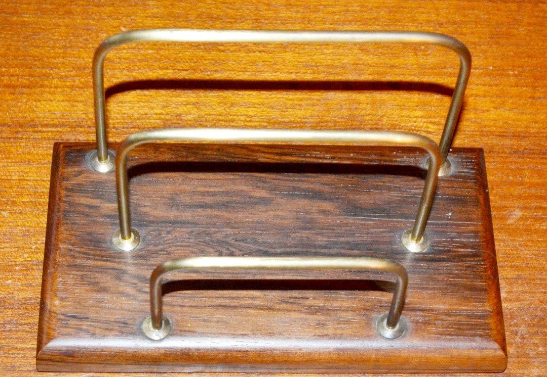 Vintage Note Holder 60s Wood/metal Brown Gold Retro, Space Age, Danish ...